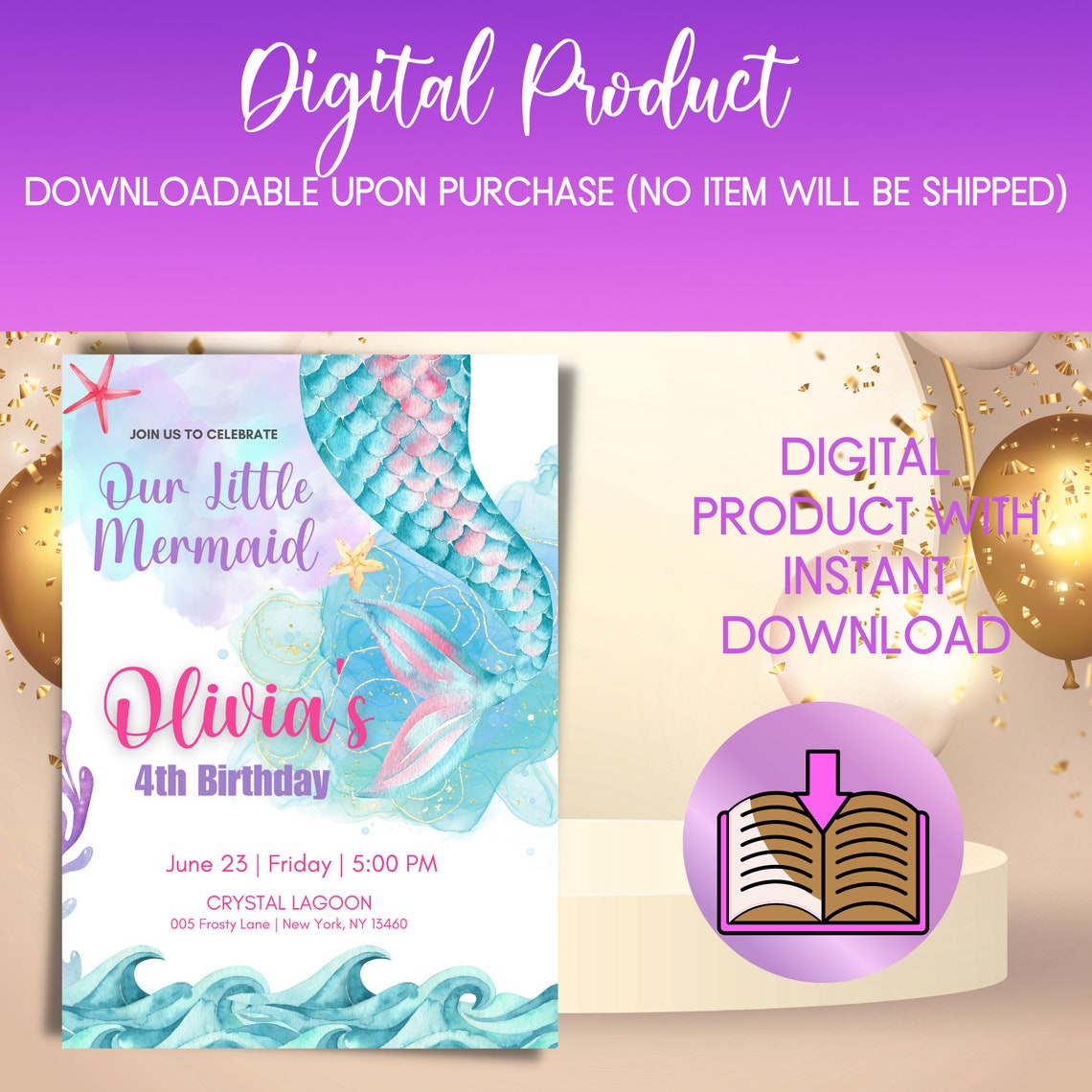 Editable Mermaid Invitation Mermaid Birthday Invite Under the Sea ...