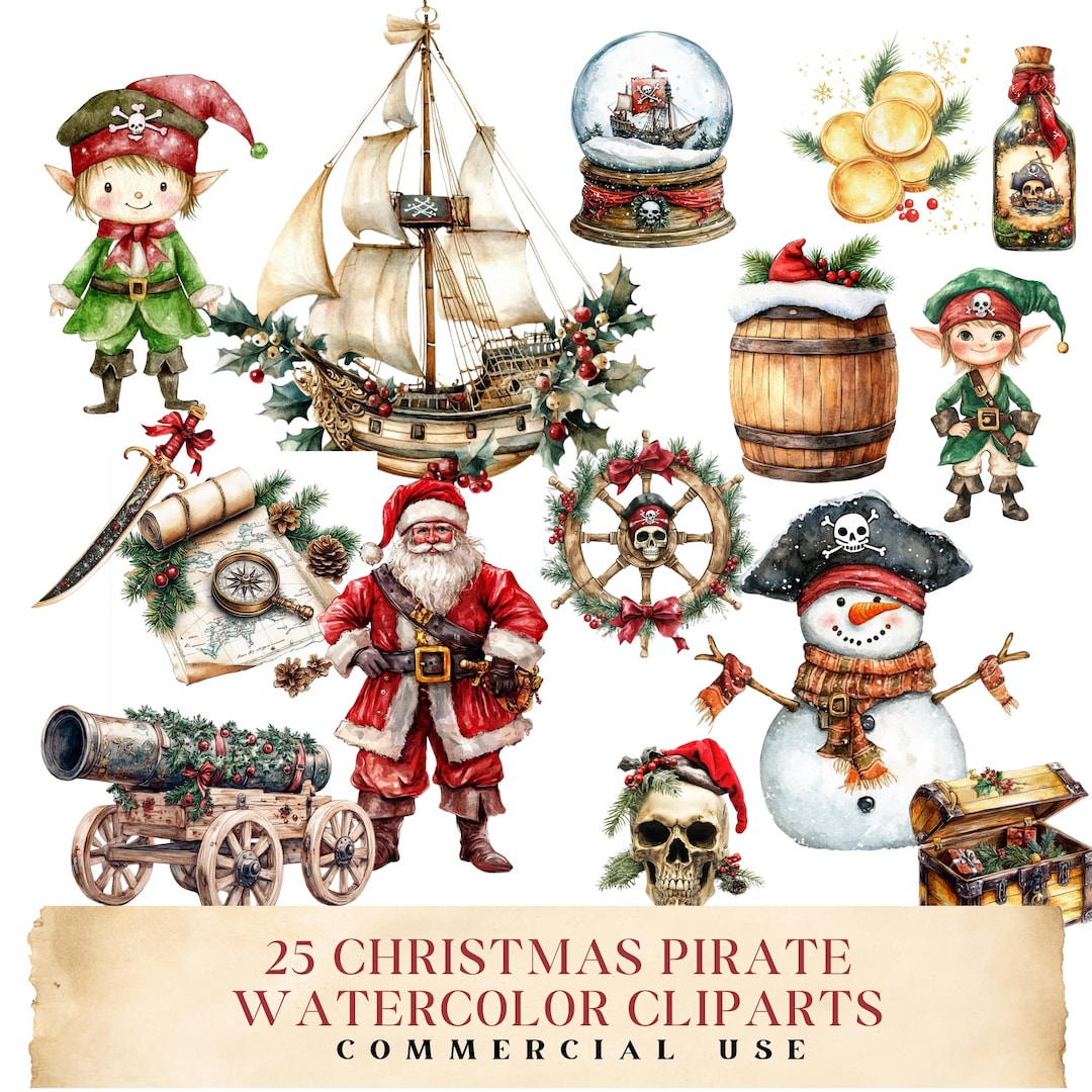 Victorian Christmas Pirate Watercolor 25 Cliparts Commercial Use ...
