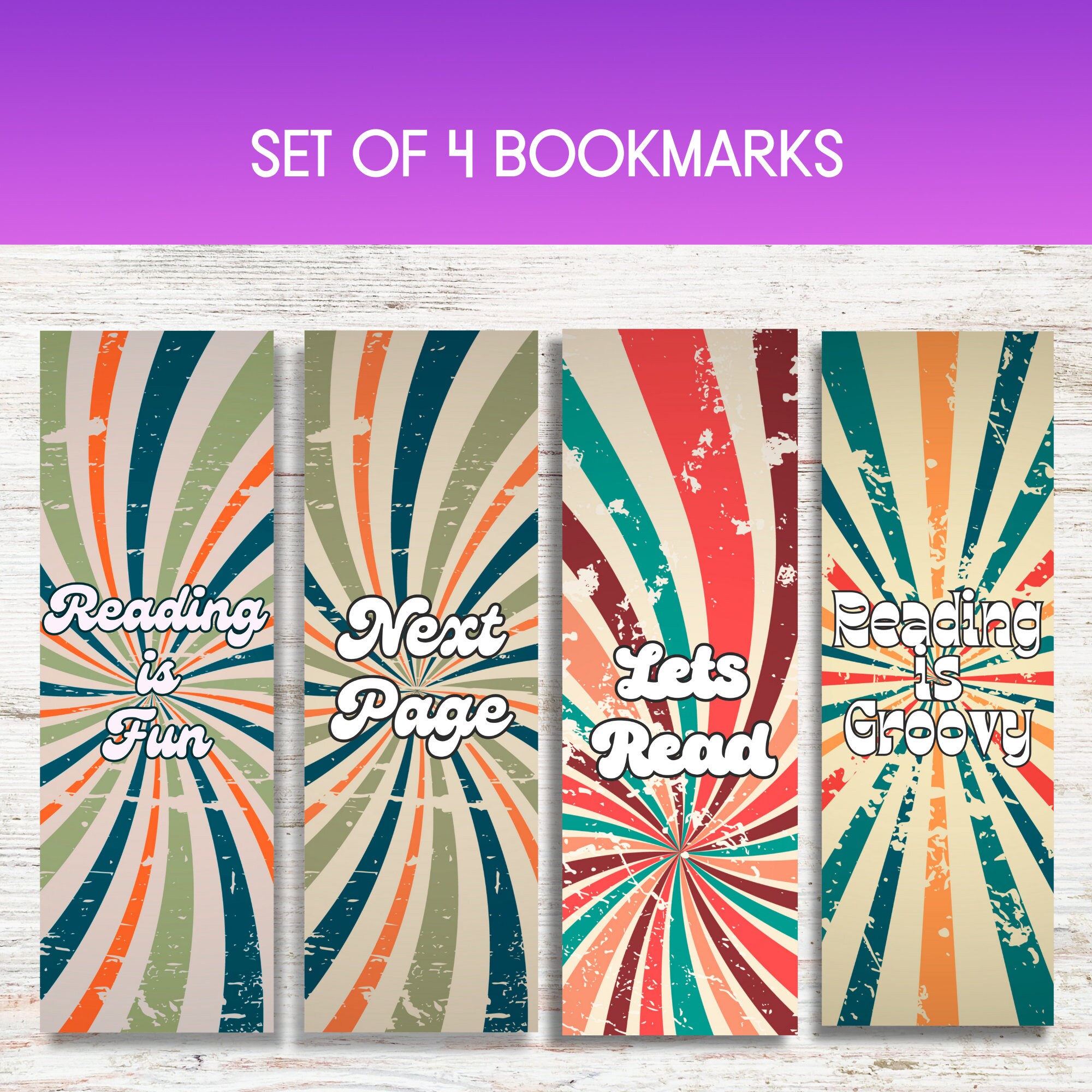 Printable Retro Bookmark Groovy Bookmark Vintage Bookmarks Bookworm ...