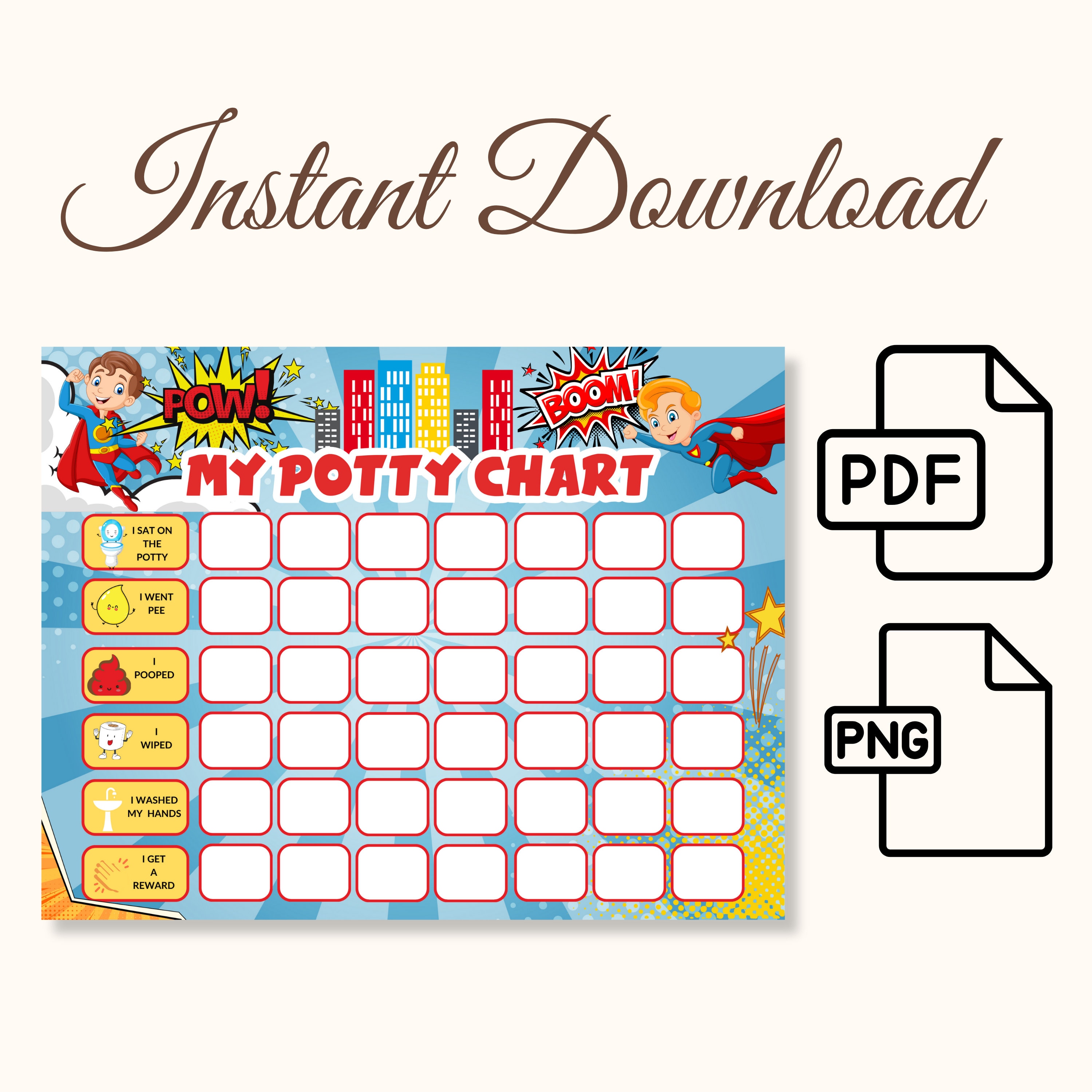 Superhero Potty Chart for Boys Toilet Training Chart Potty Chart ...
