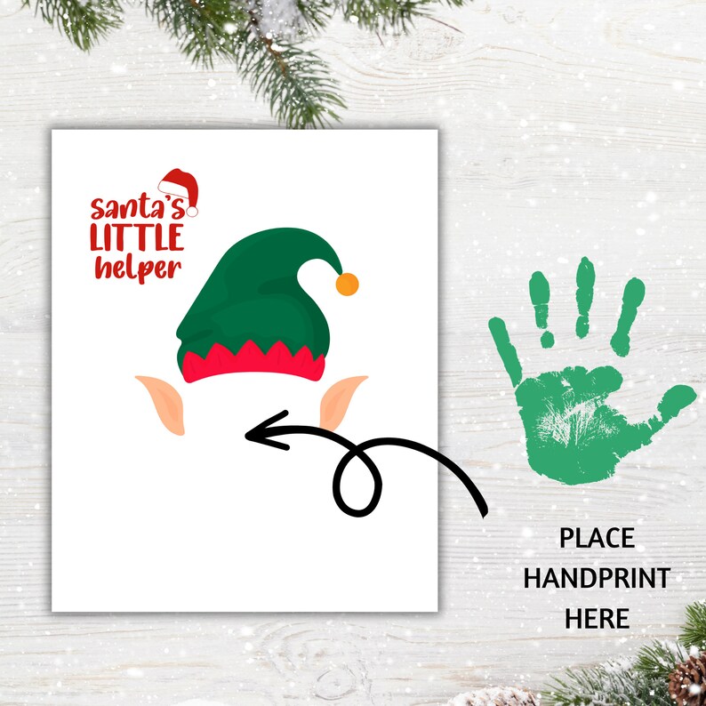 Printable Christmas Elf Handprint Art, Christmas Handprint Craft, DIY ...
