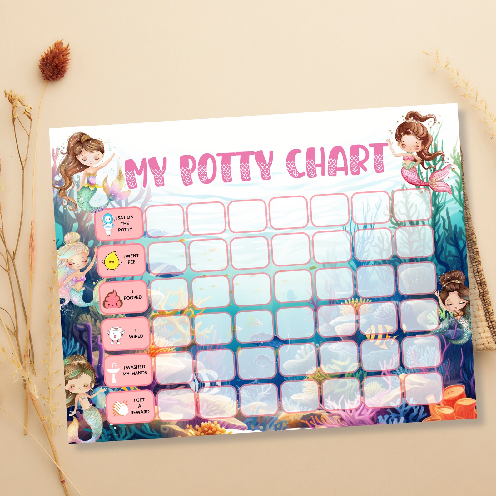 Mermaid Potty Chart for Girls Toilet Training Chart Kids Potty Chart ...