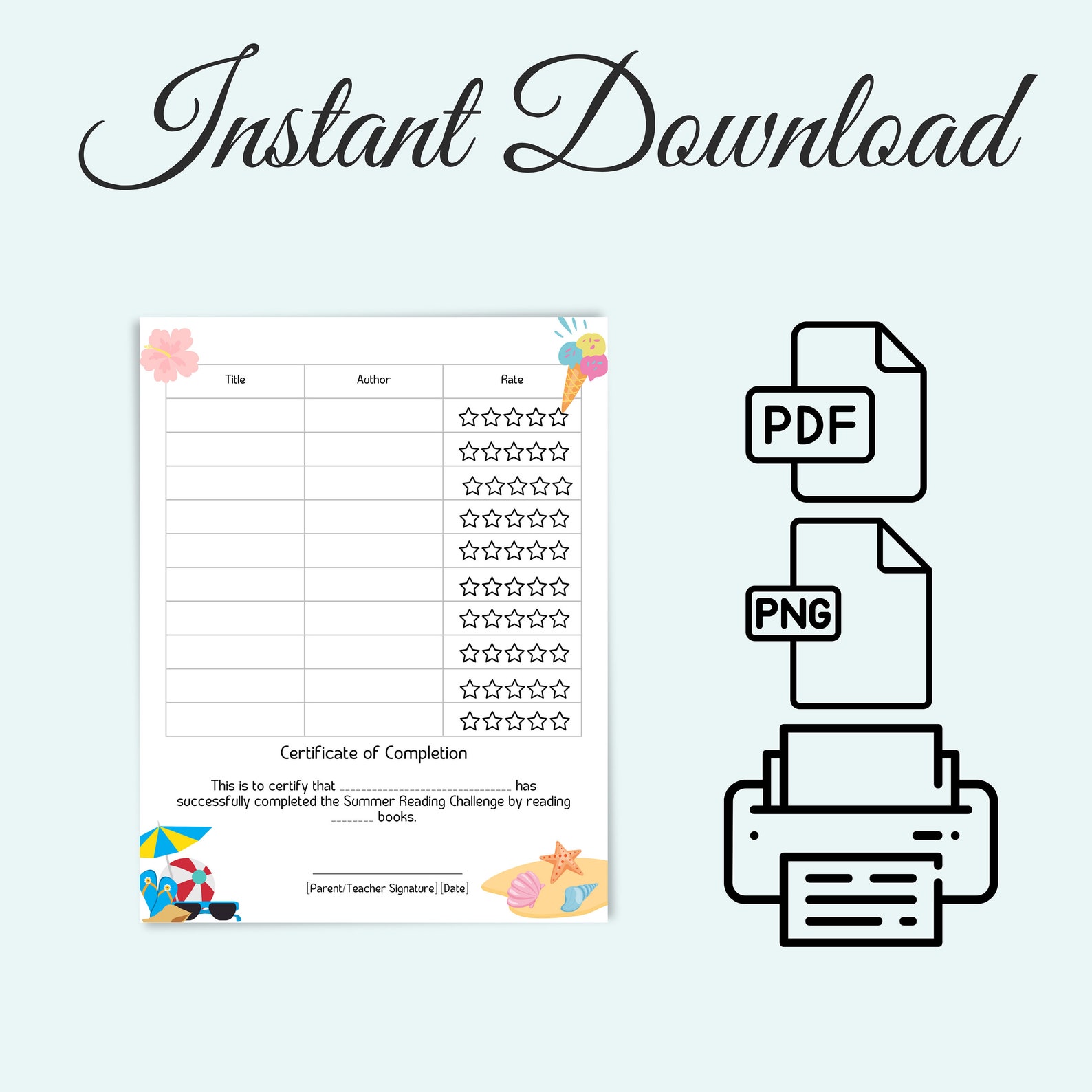 Summer Reading Challenge for Kids Fun Easy Tracker Log Primary Grades ...