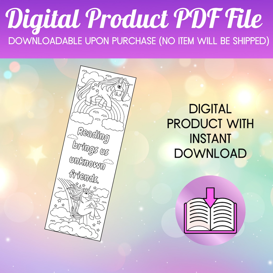 Unicorn Coloring Bookmarks Printable Unicorn Coloring - Etsy
