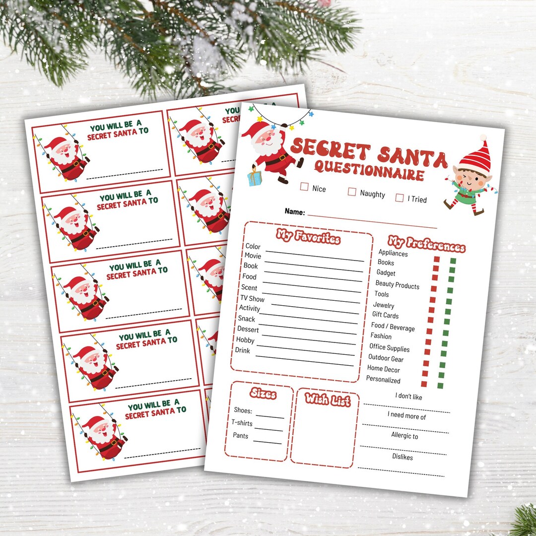 Secret Santa Questionnaire Printable for Coworker Office/teachers ...