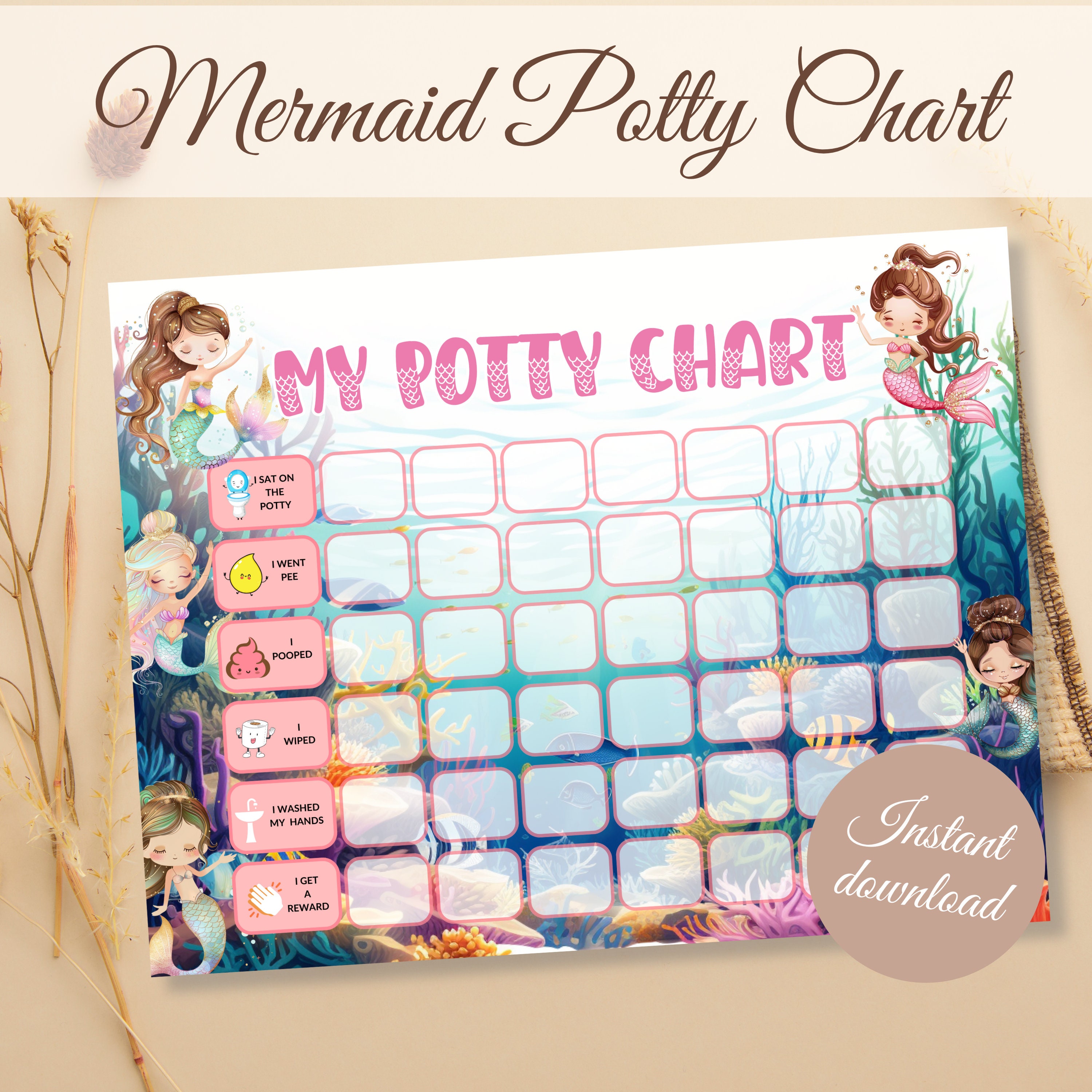 Mermaid Potty Chart for Girls Toilet Training Chart Kids Potty Chart ...