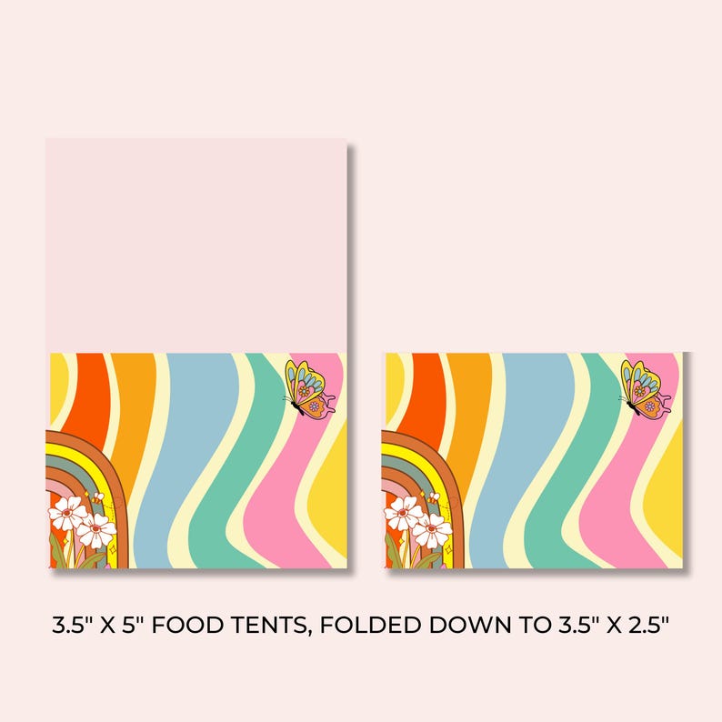 Editable Retro 70s Party Food Label Groovy Blank Food Tent Card Labels ...