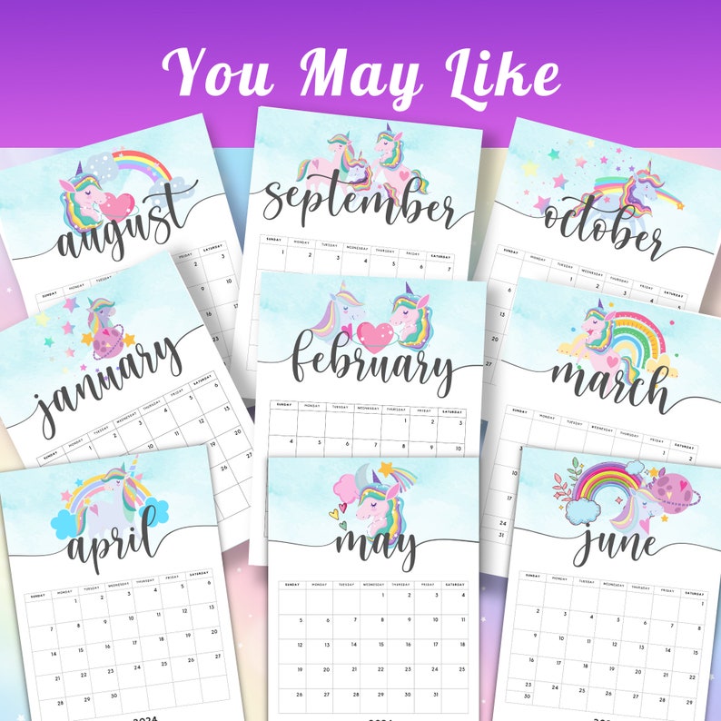 2024 Unicorn Calendar Printable Unicorn Watercolor 2024 - Etsy