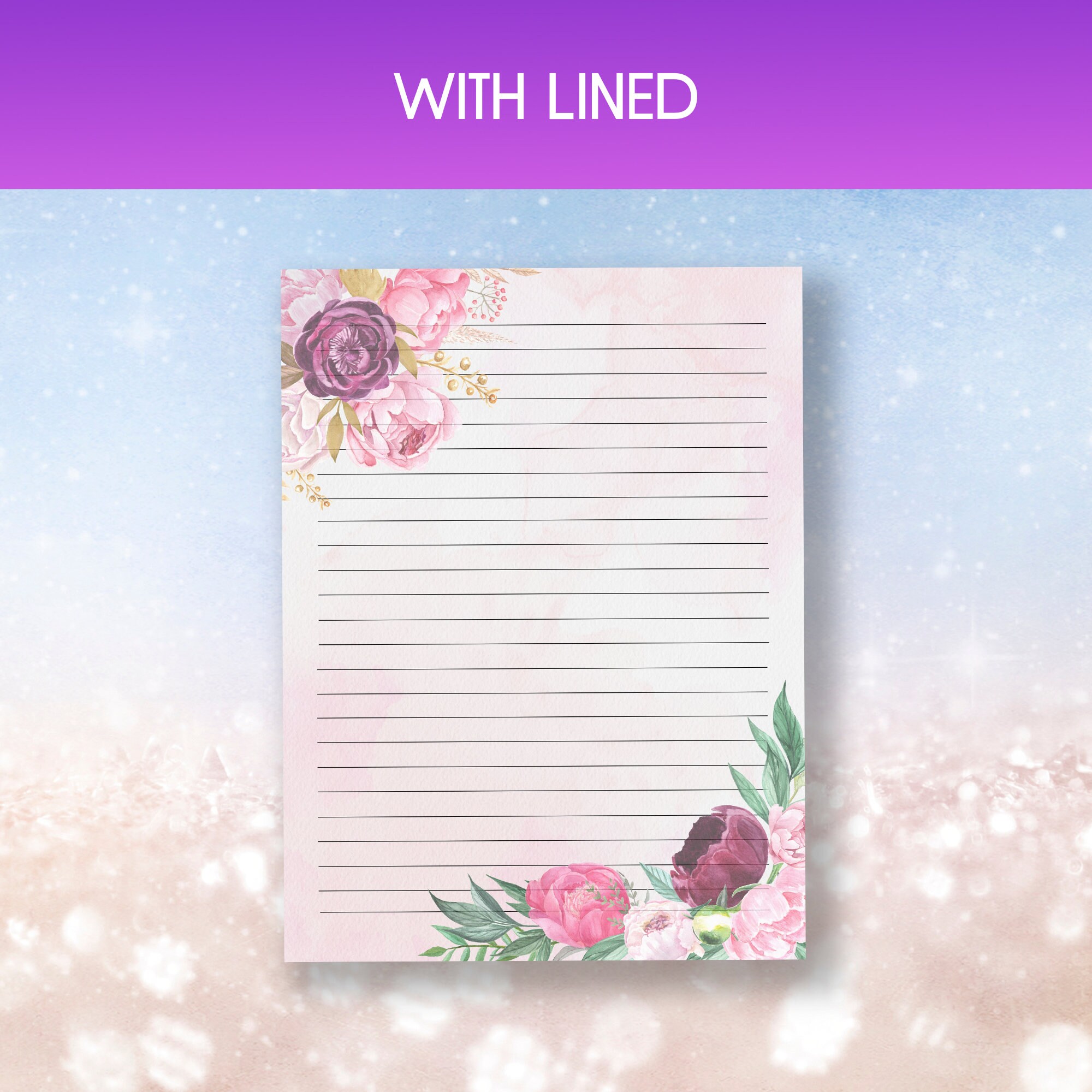 Purple Flowers Printable Stationery Letter Writing Paper Flower ...