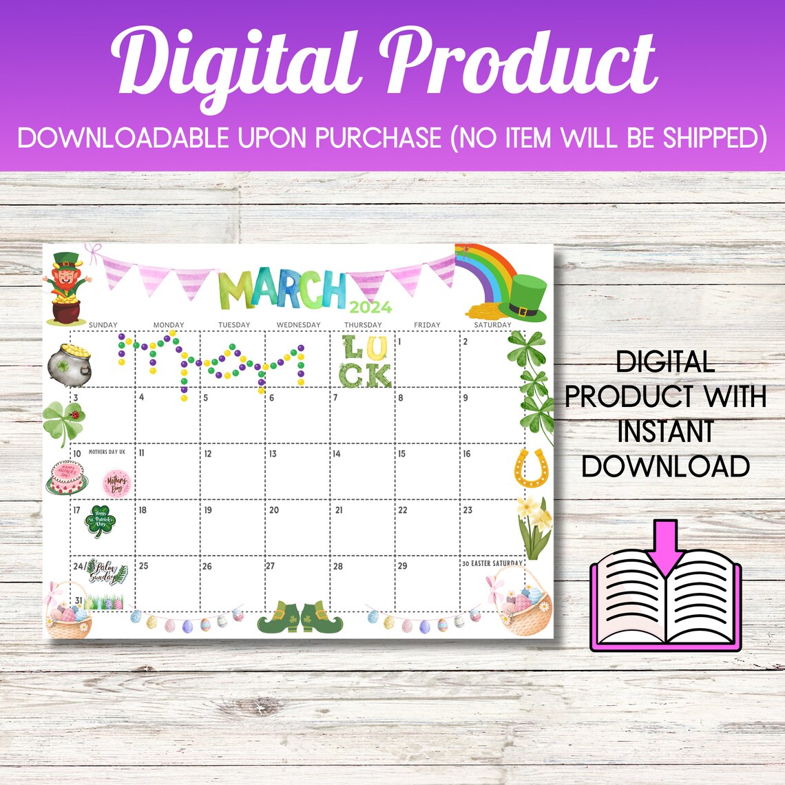 March 2024 Calendar Printable Kids 2024 Calendar Classroom School March ...