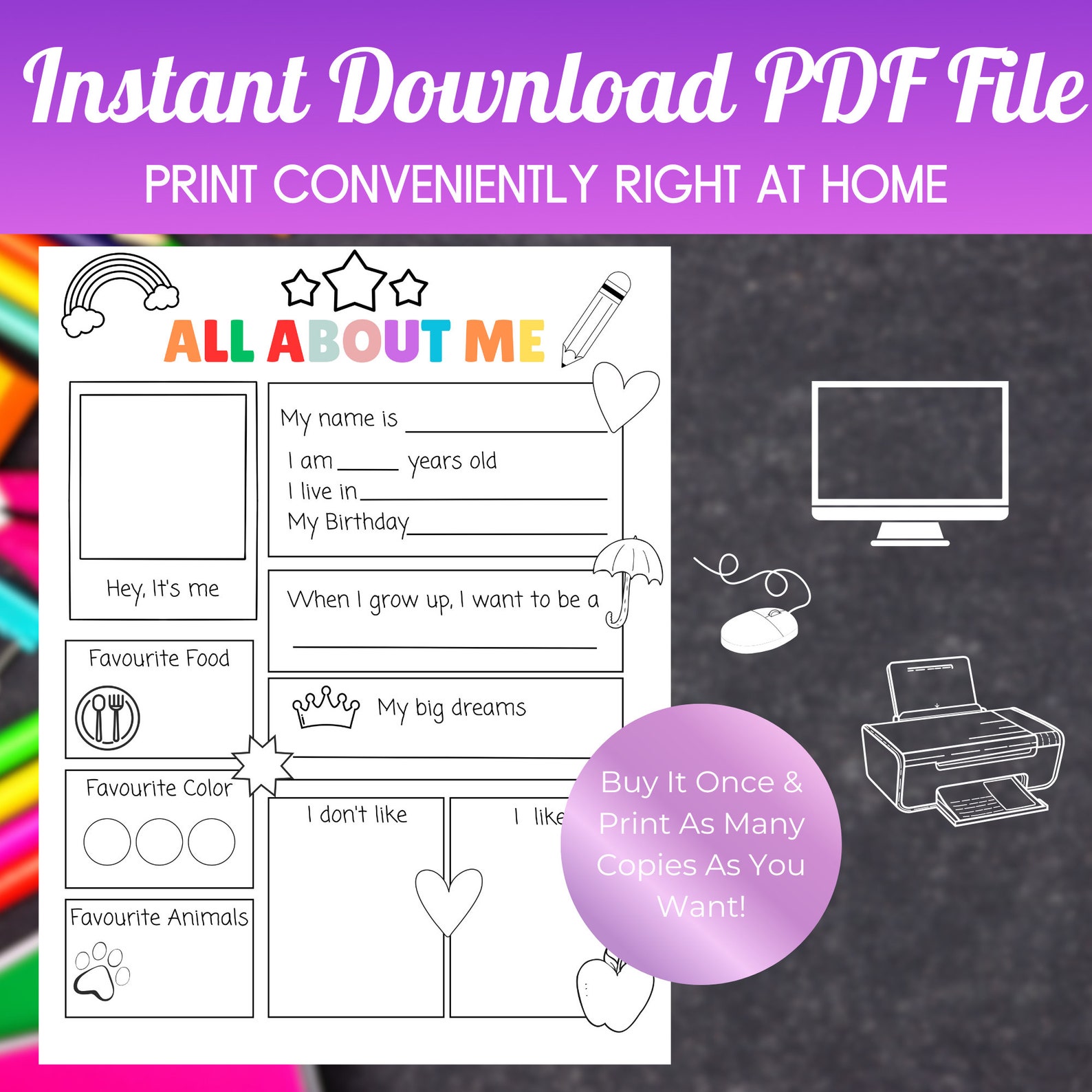 All About Me Preschool 1st Day of School All About Me School Days Back ...