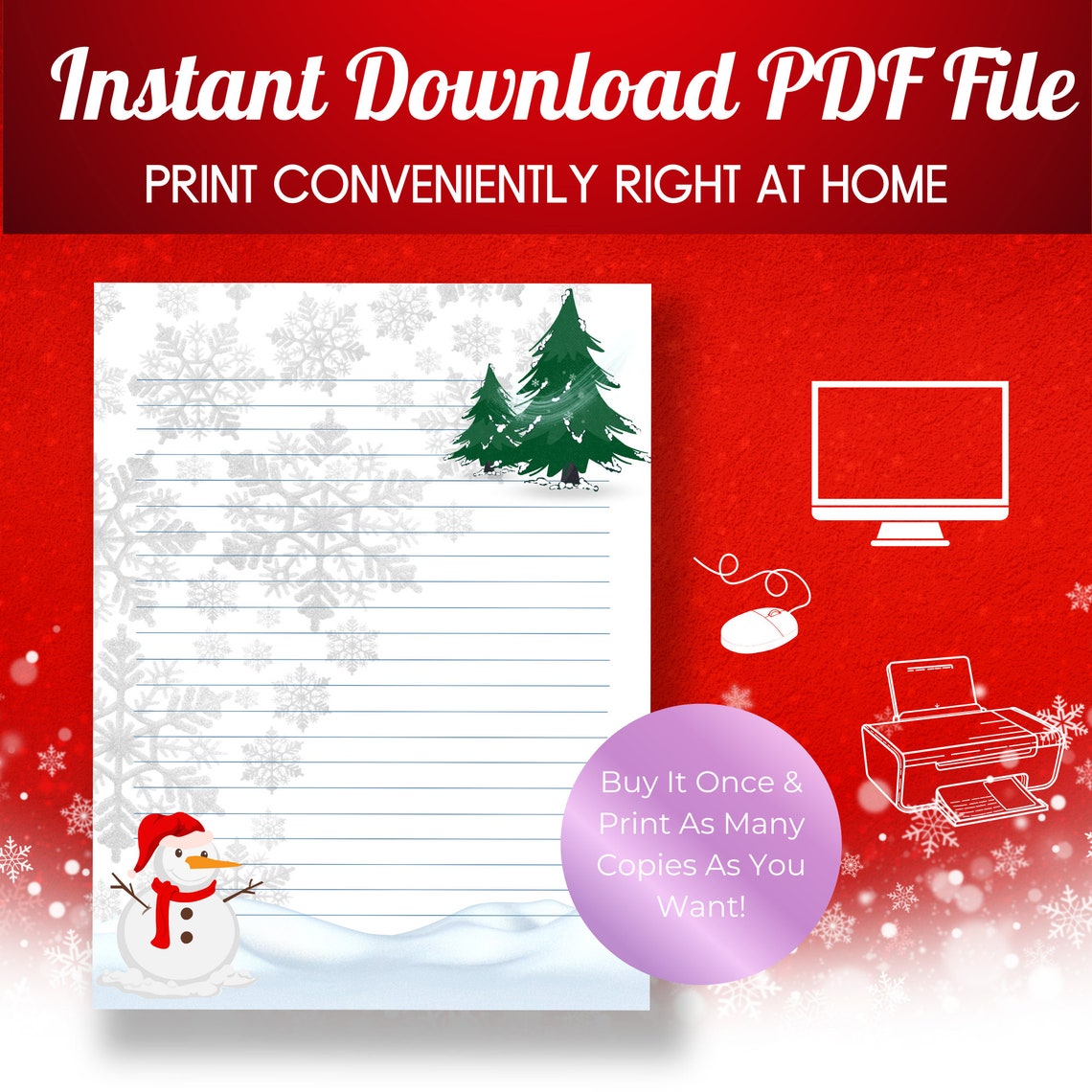 Winter Christmas Stationery Printable Holiday Stationery Christmas ...