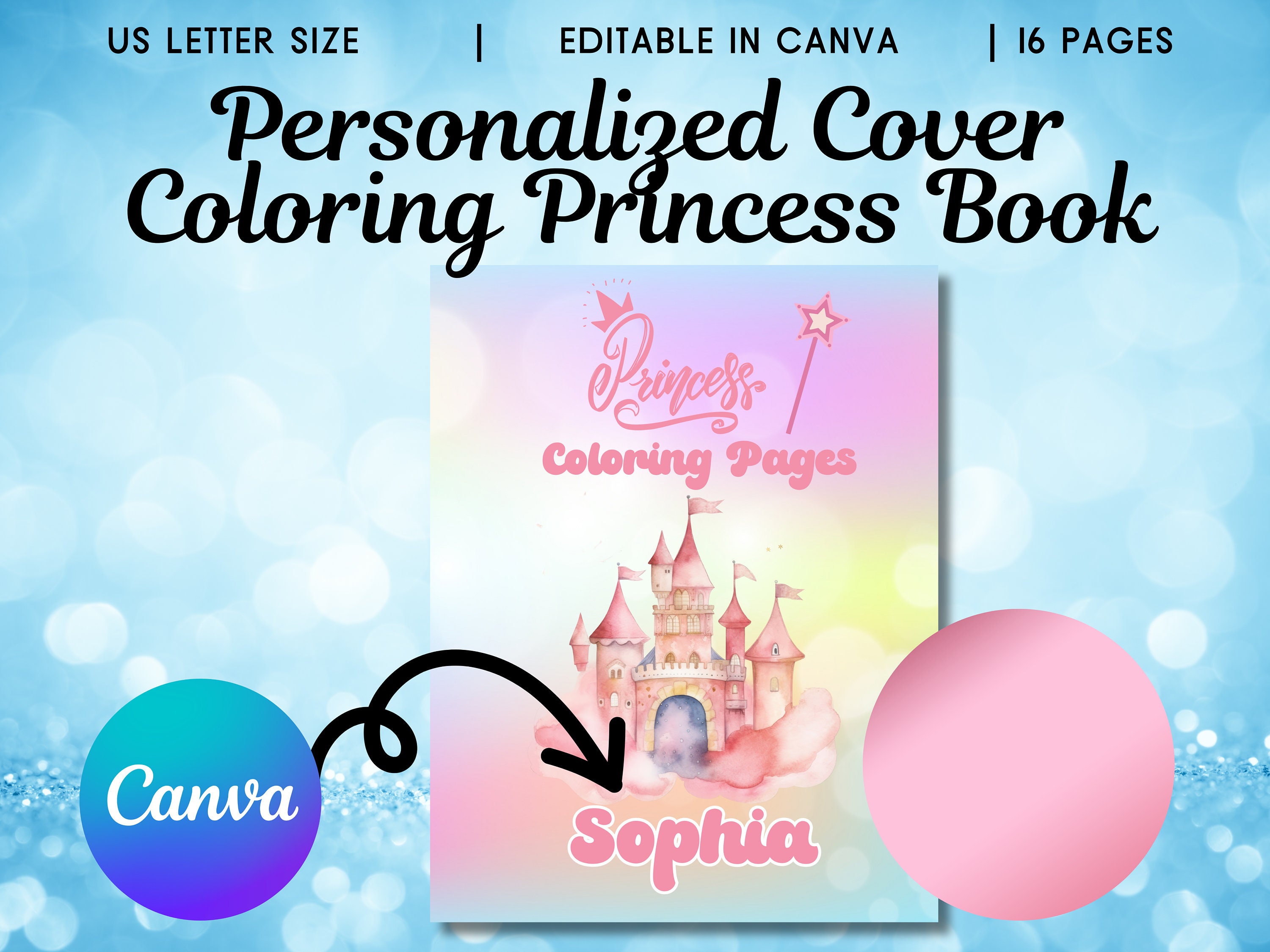 Personalized Coloring Book Cover Princess Birthday Favor Coloring Book ...