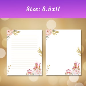 Princess Stationary Printable Pink Stationery Set of 2 Letter ...