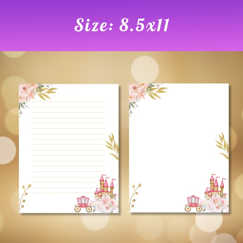 Princess Stationary Printable Pink Stationery Set of 2 Letter ...