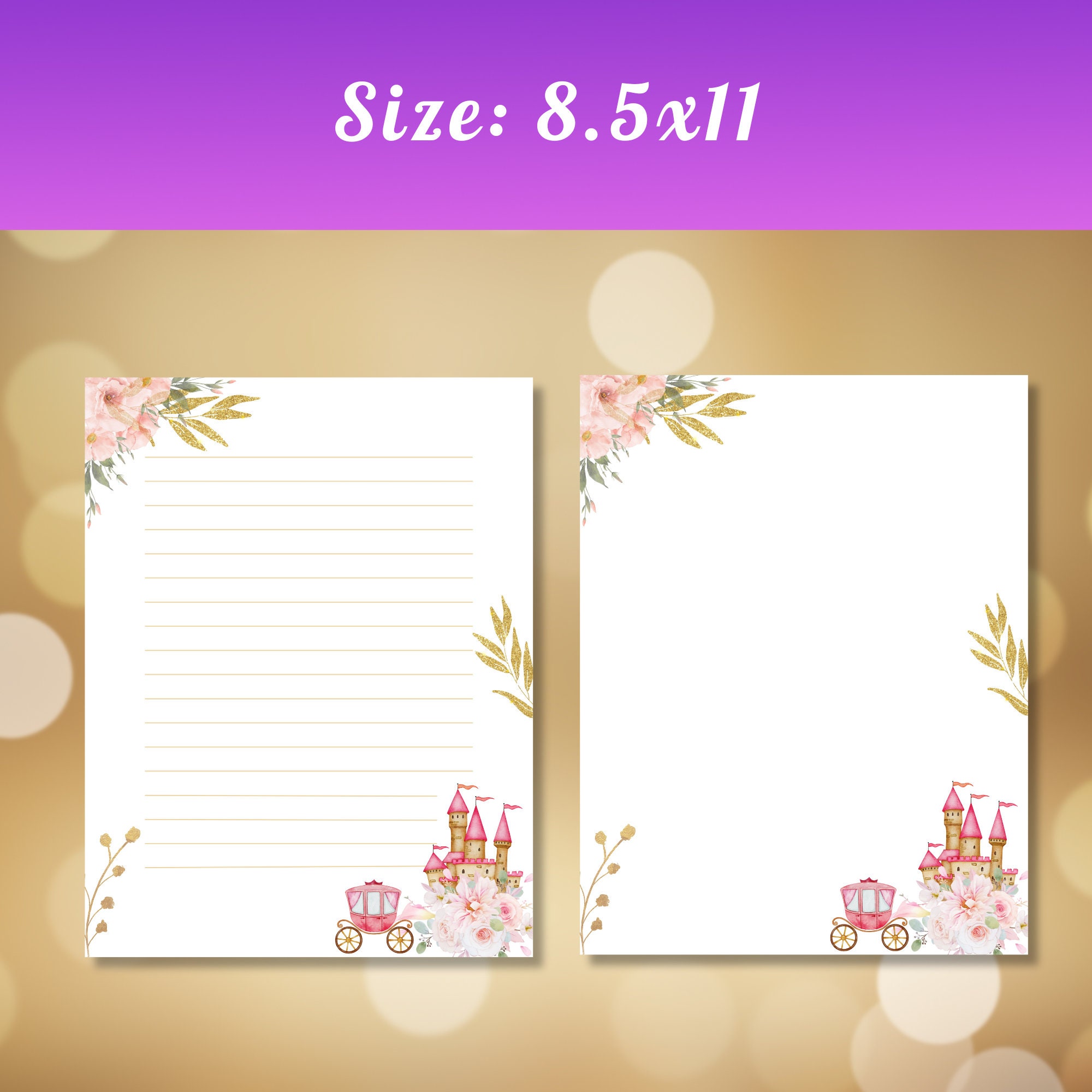 Princess Stationary Printable Pink Stationery Set of 2 Letter ...