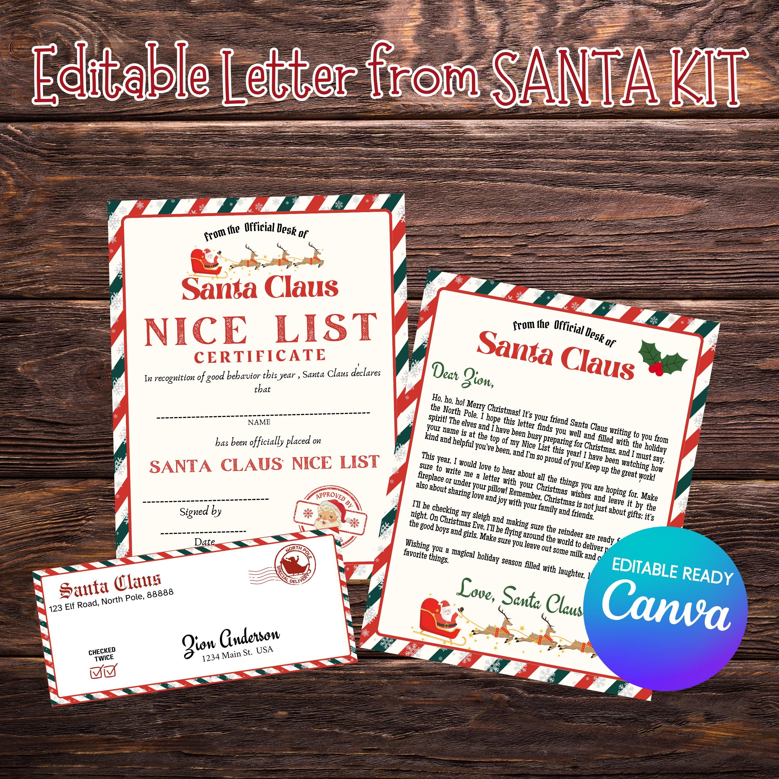Editable Letter From Santas Official Desk Nice List Certificate With ...