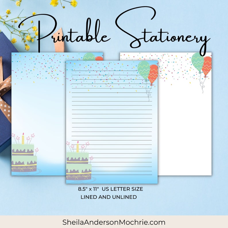 Birthday Stationery Printable Stationery Birthday Gifts | Etsy