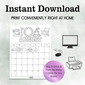 Printable 2025 Coloring Calendar for Kids Elementary Teacher Calendar ...
