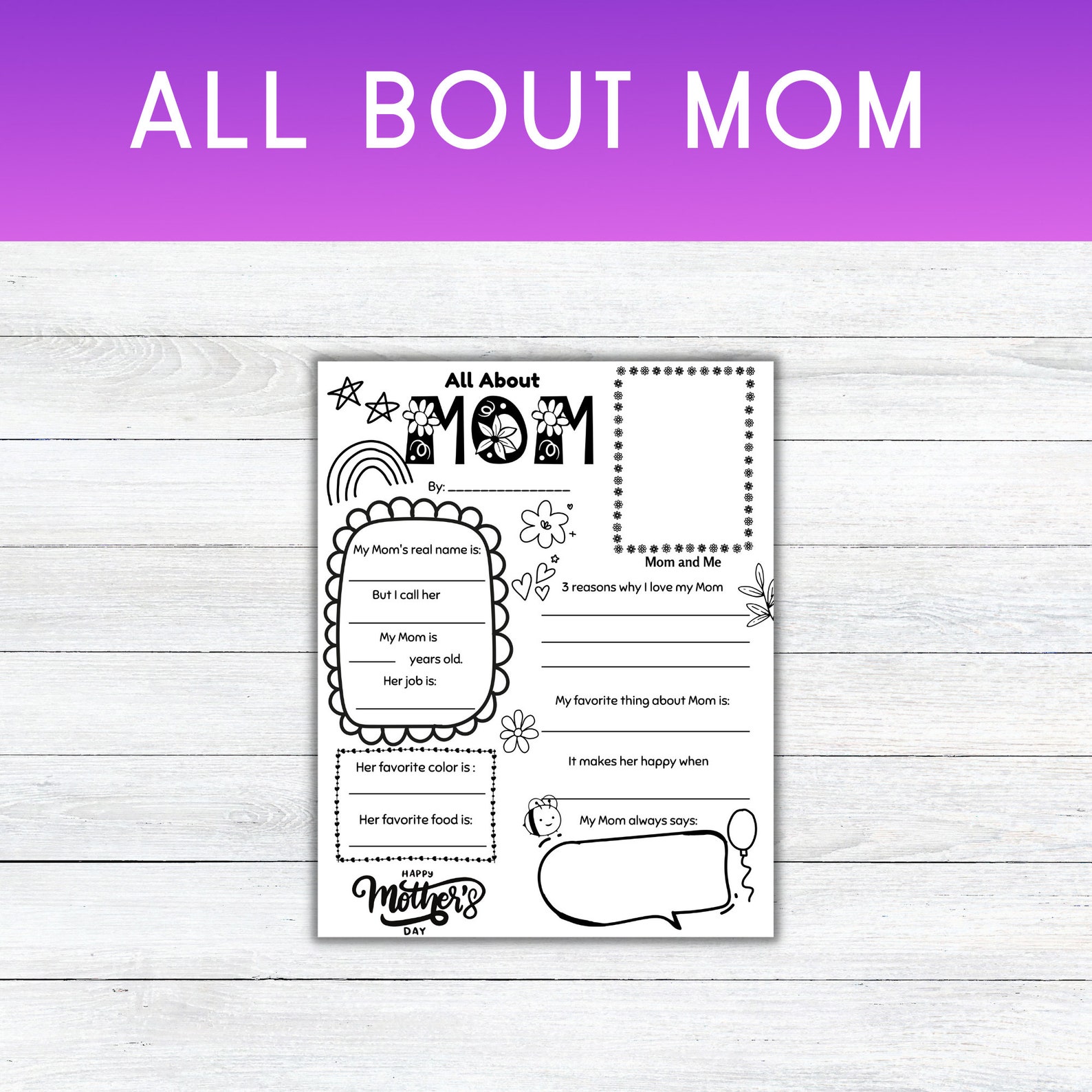 All About Mom Printable Mother’s Day Keepsake All About My Mom Fillable ...