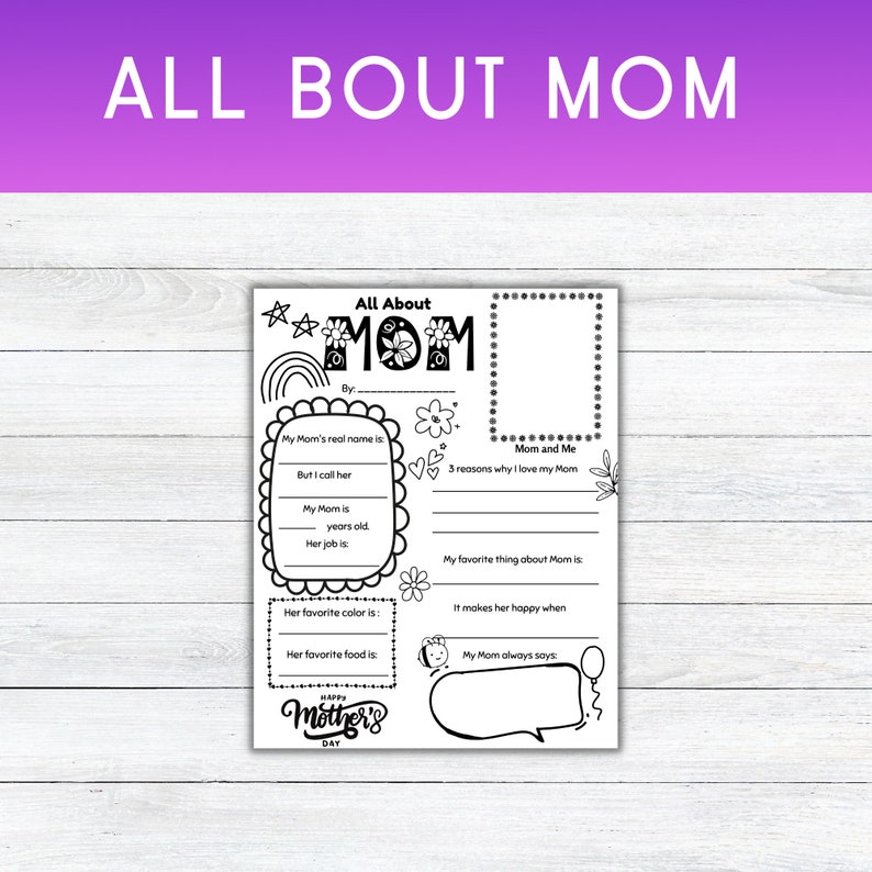 All About Mom Printable Mothers Day Keepsake All About My Mom Fillable ...