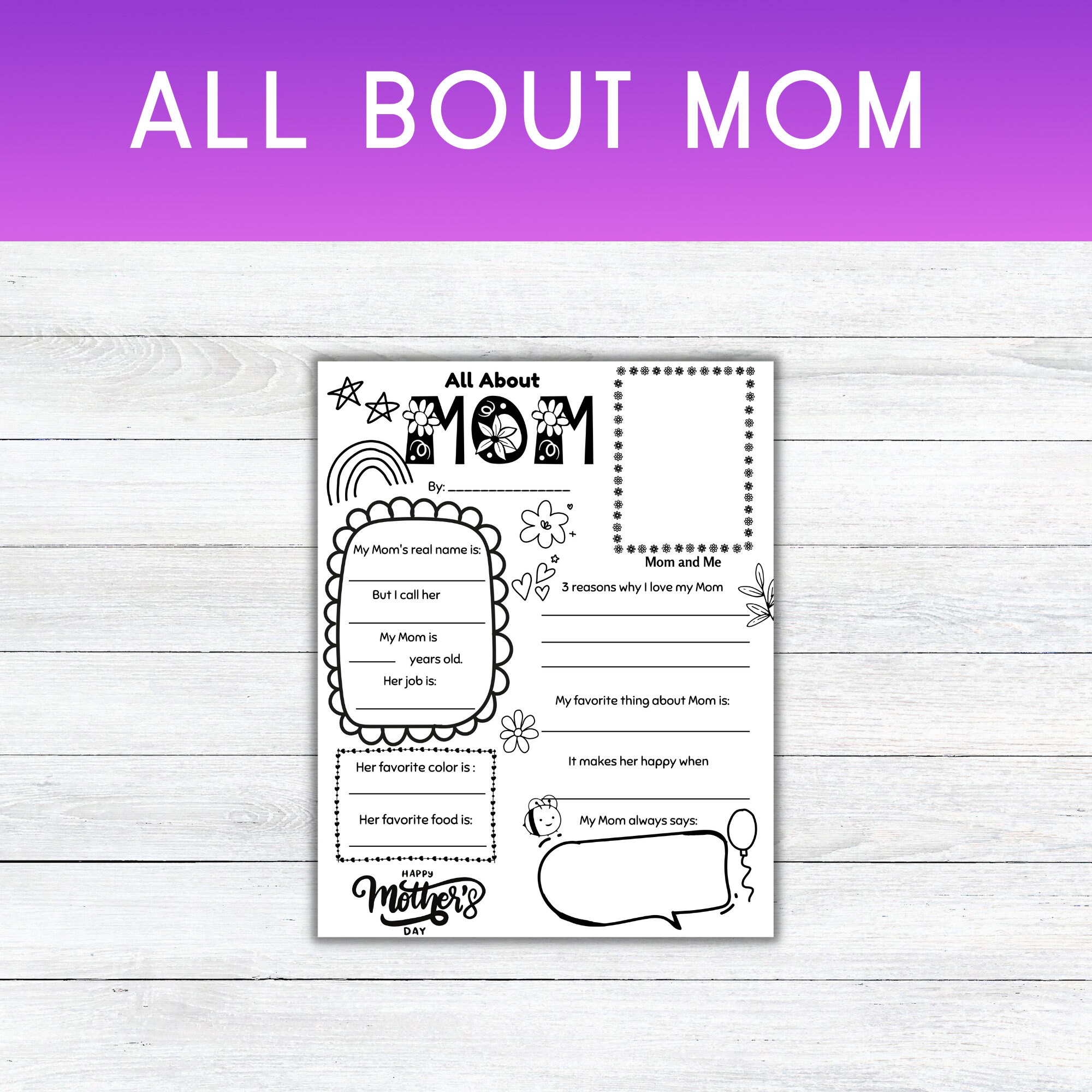 All About Mom Printable Mothers Day Keepsake All About My Mom Fillable ...