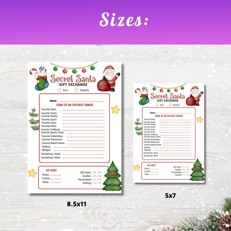 Secret Santa Questionnaire Printable for Coworker Office/teachers ...