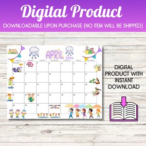 April 2024 Calendar Printable Kids Calendar 2024 Calendar Classroom ...
