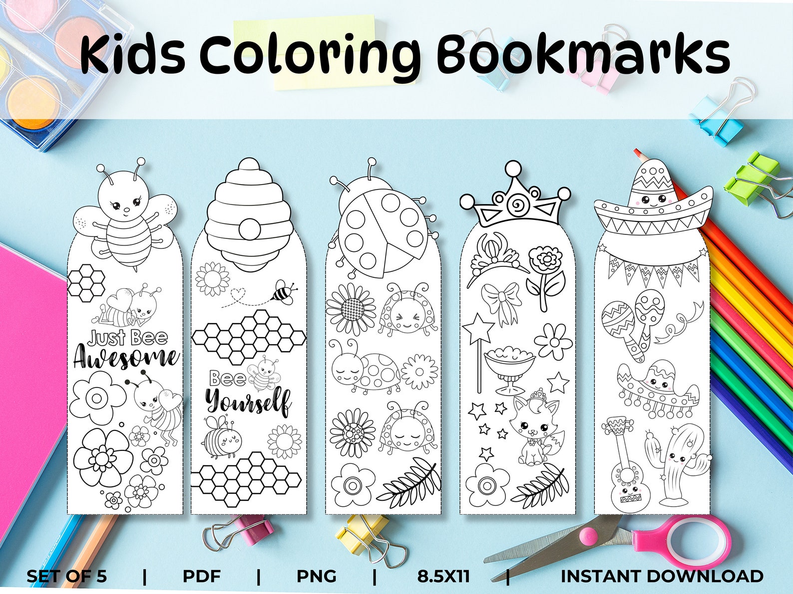 Coloring Bookmarks Set 4 Kids Coloring Printable Bookmarks Classroom ...