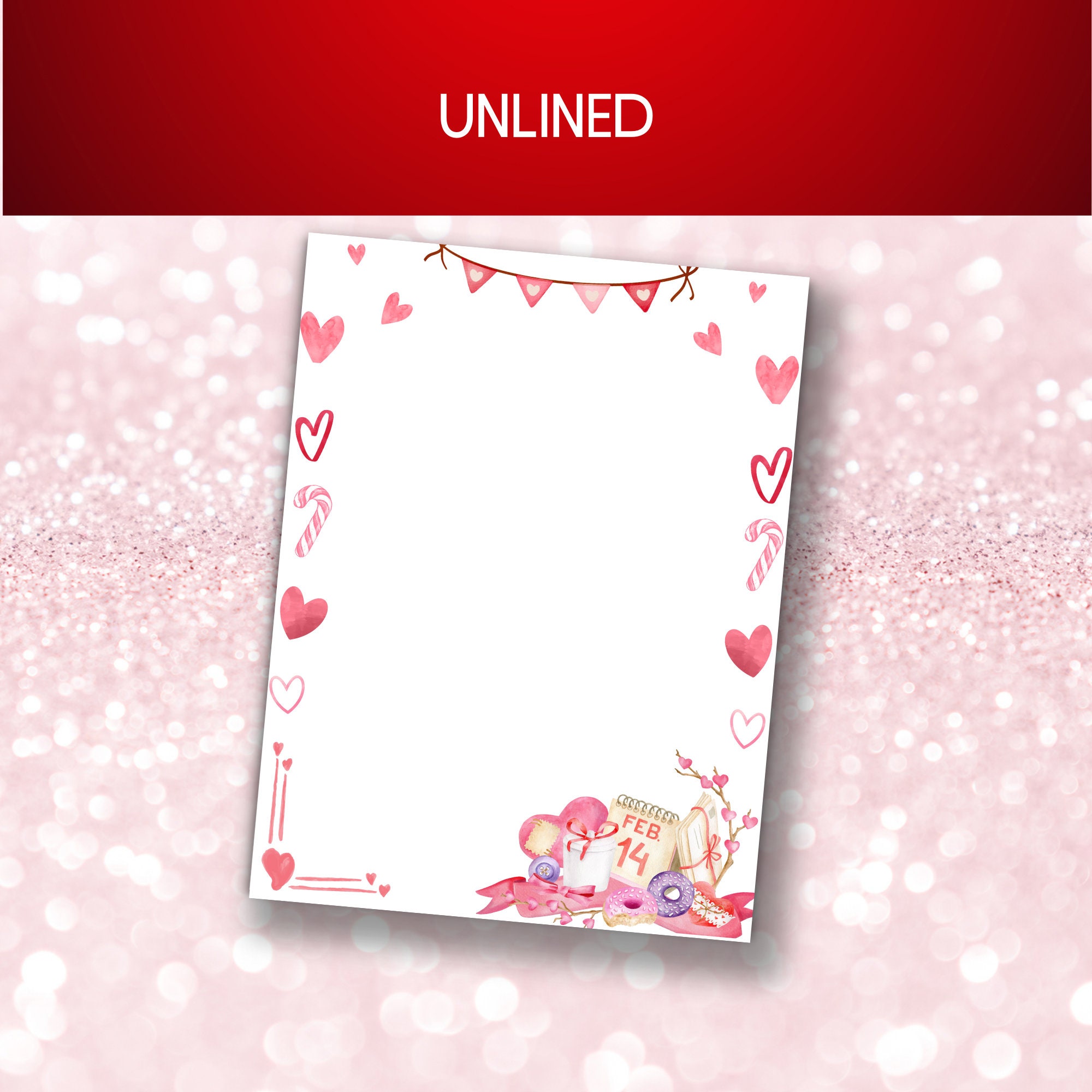 Printable Valentines Stationery Set Heart Stationery Love Stationery ...