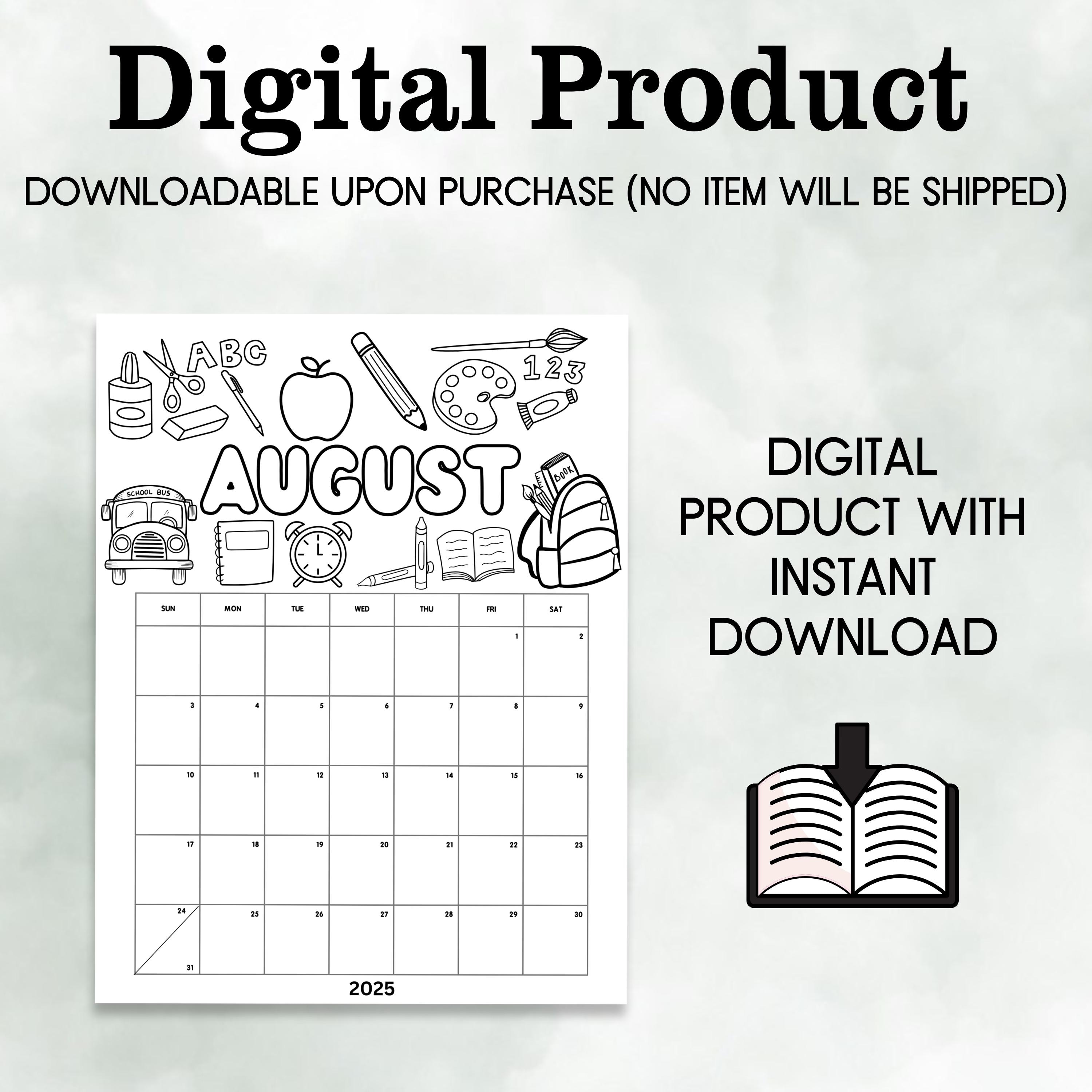 Printable 2025 Coloring Calendar for Kids Elementary Teacher Calendar ...