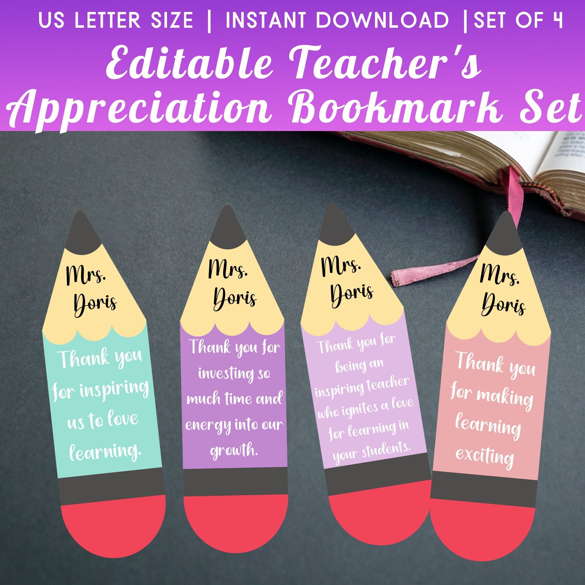 Personalized Teachers Bookmark Custom Bookmark for Teacher Appreciation ...