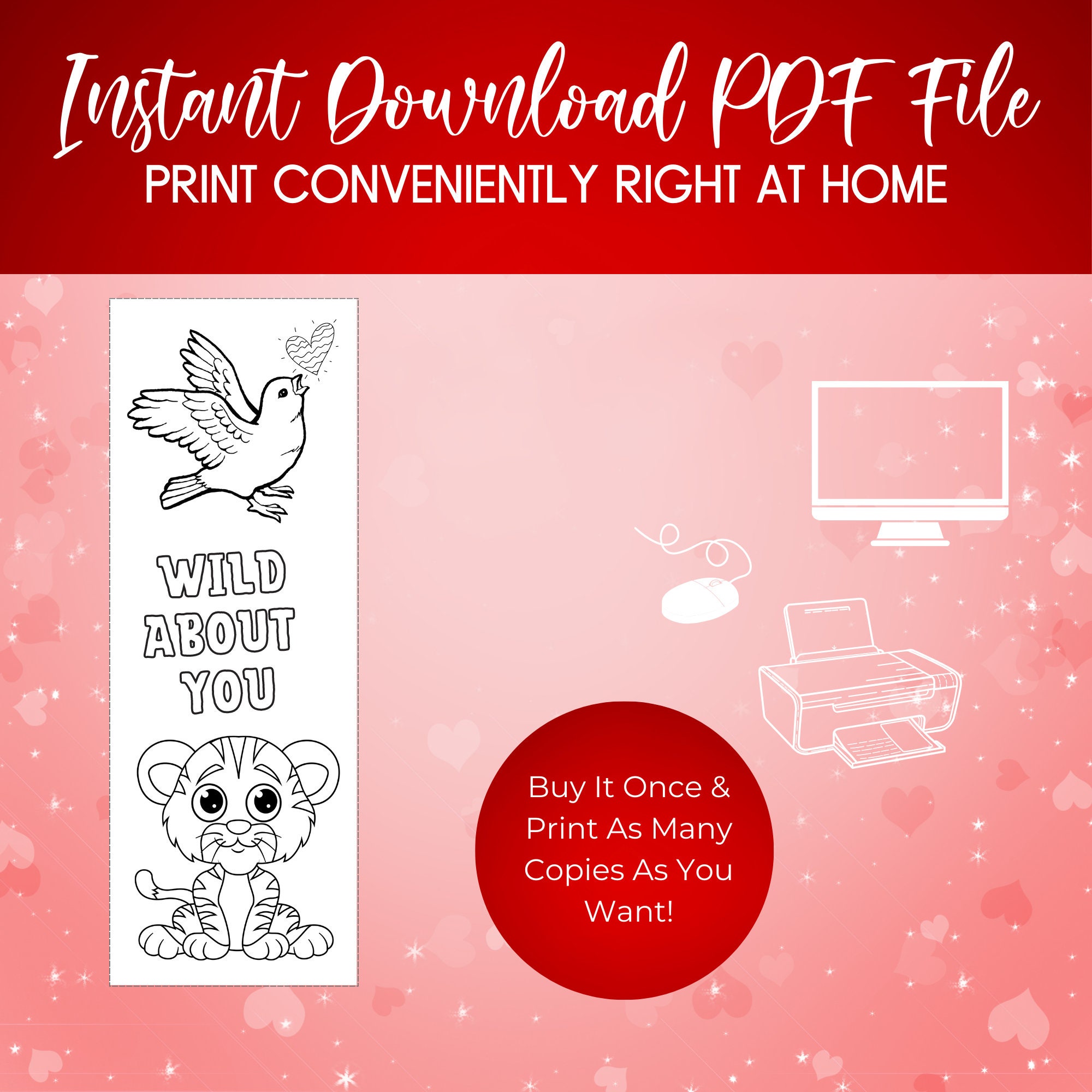 Valentines Coloring Bookmarks Valentines Puns Cards Cute Animal ...