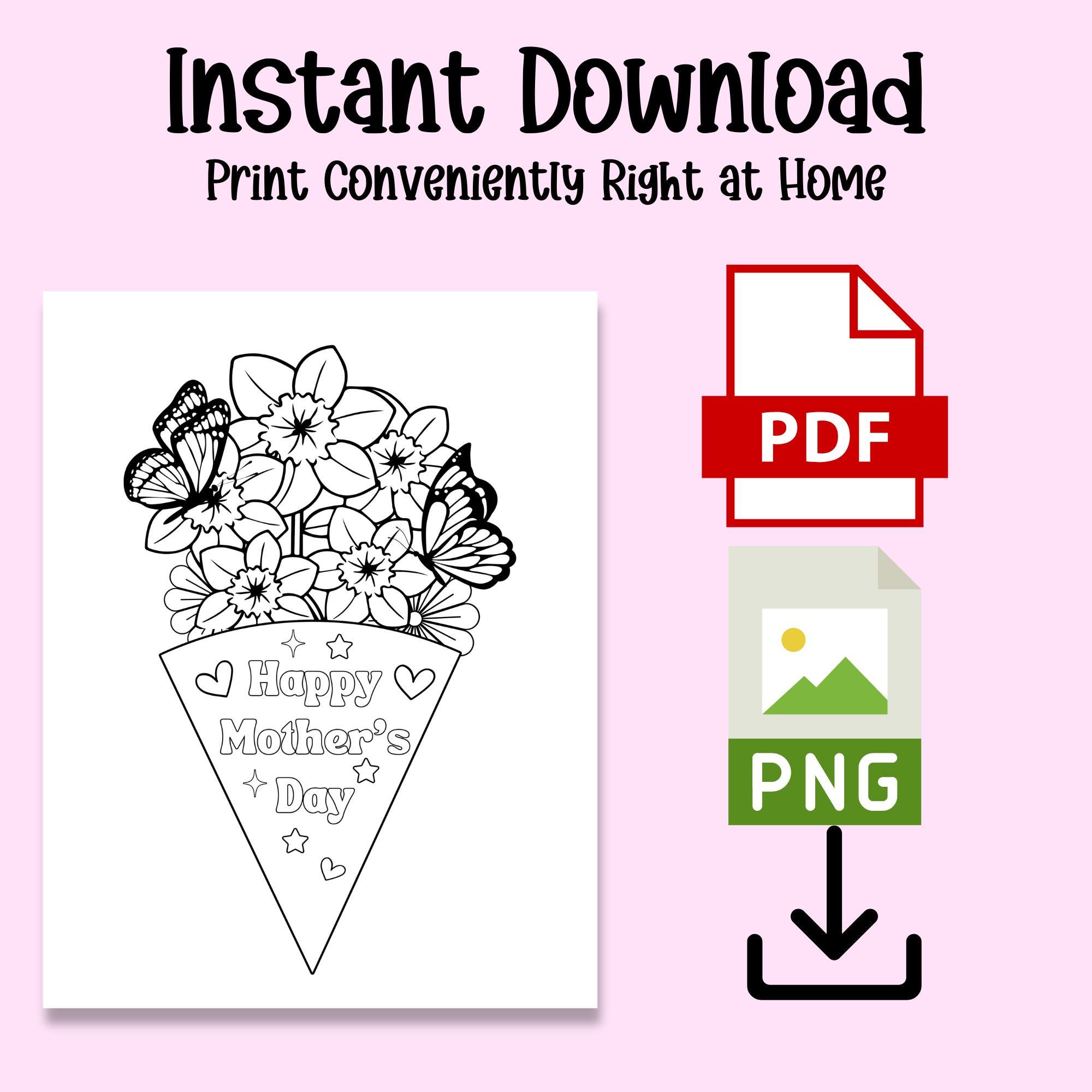 Mothers Day Printable Cut and Color Flowers Mothers Day Bouquet ...