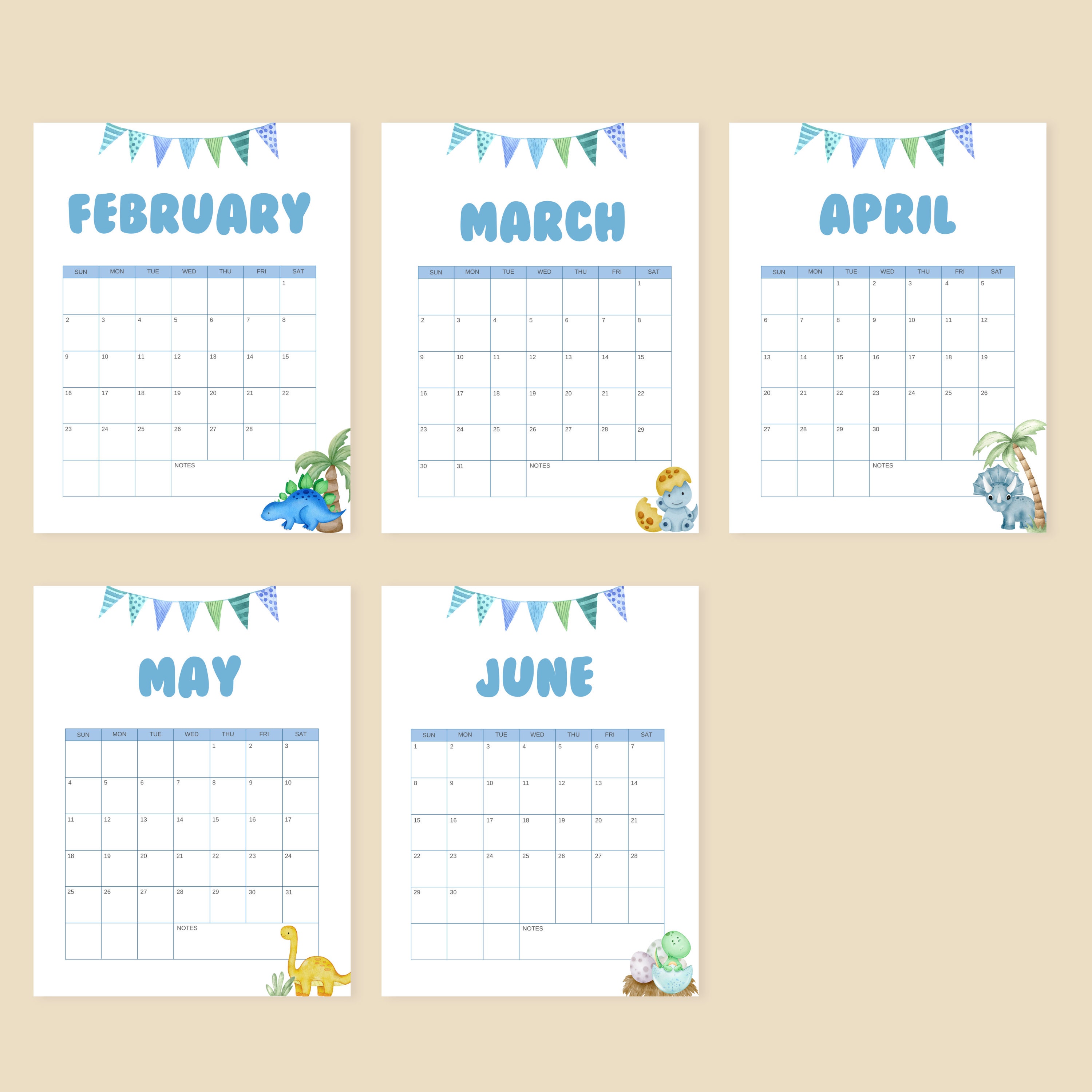 Dinosaur School Year Calendar 2024 2025 Calendar Printable for Kids ...