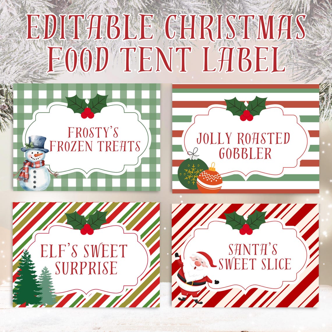 Editable Christmas Food Label Christmas Buffet Name Card Christmas ...