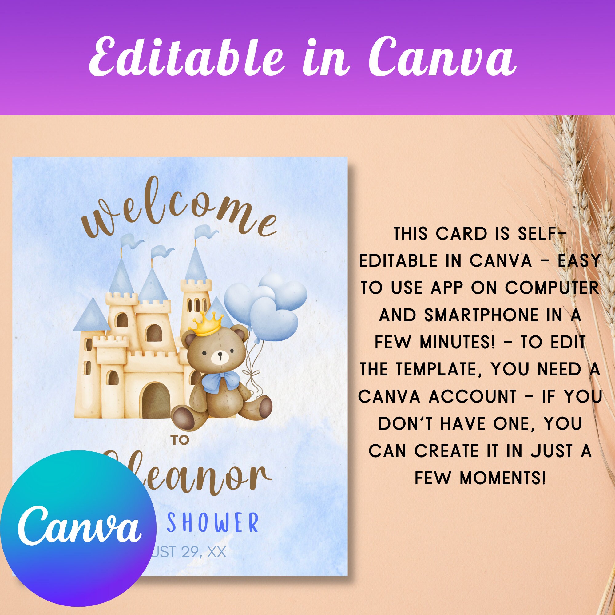 Editable Baby Shower Welcome Sign Boy Baby Shower Welcome Sign Template ...