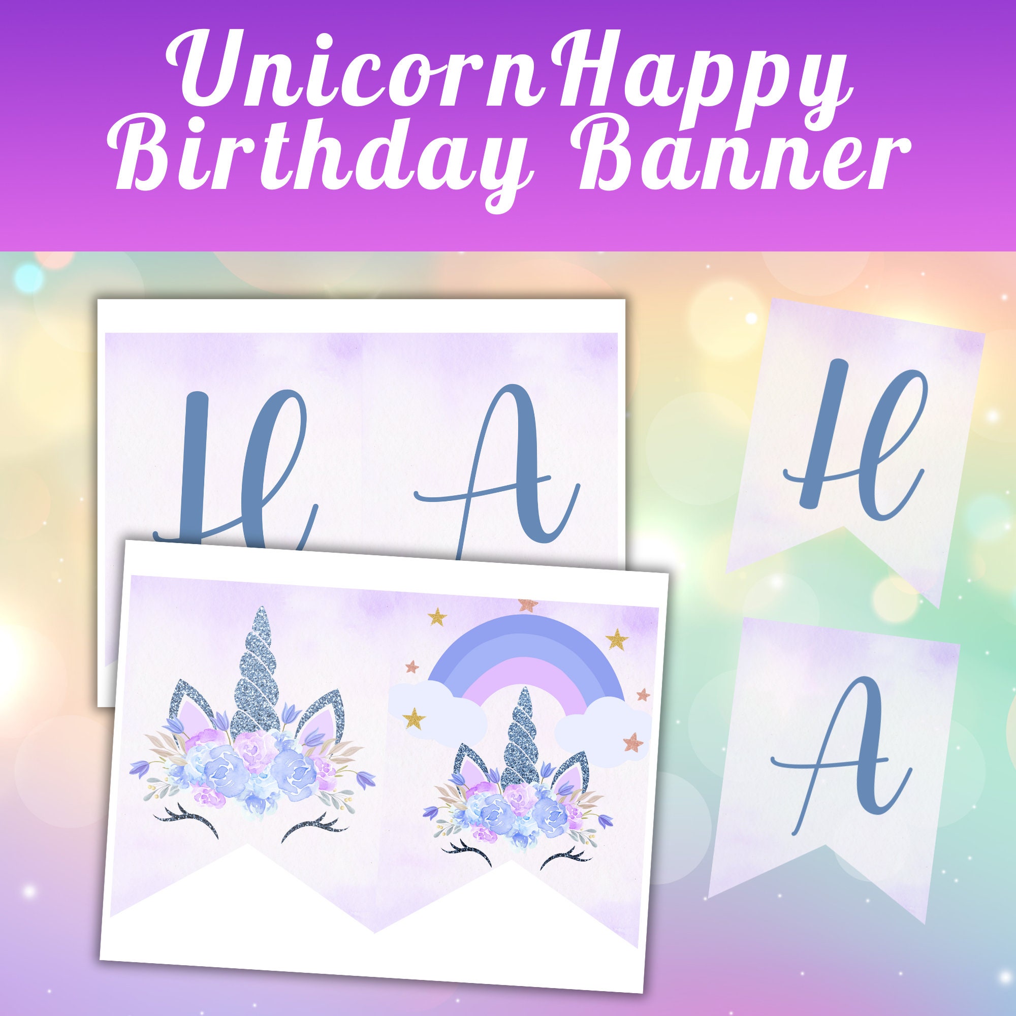 Unicorn Happy Birthday Banner Printable Unicorn Party Decorations ...