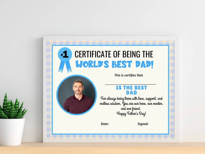 Custom World's Best Dad Certificate With Photo Best Dad Award ...