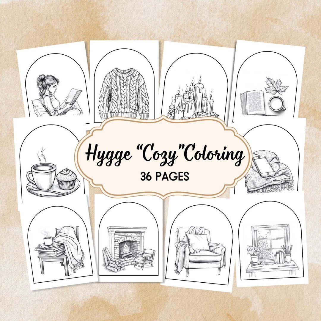 Cozy Hygge Coloring Pages Printable Fall Themed Digital Download ...