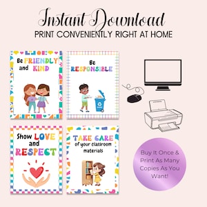 Classroom Rules Poster Set of 12 Class Expectations Elementary ...