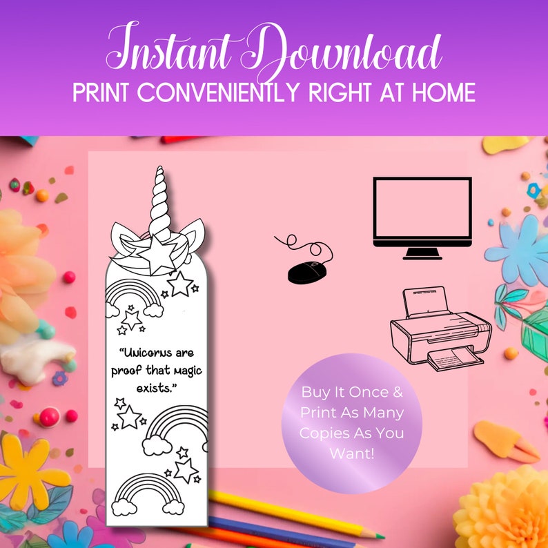 Unicorn Bookmarks Coloring Page Printable for Birthday Favors Unicorn ...