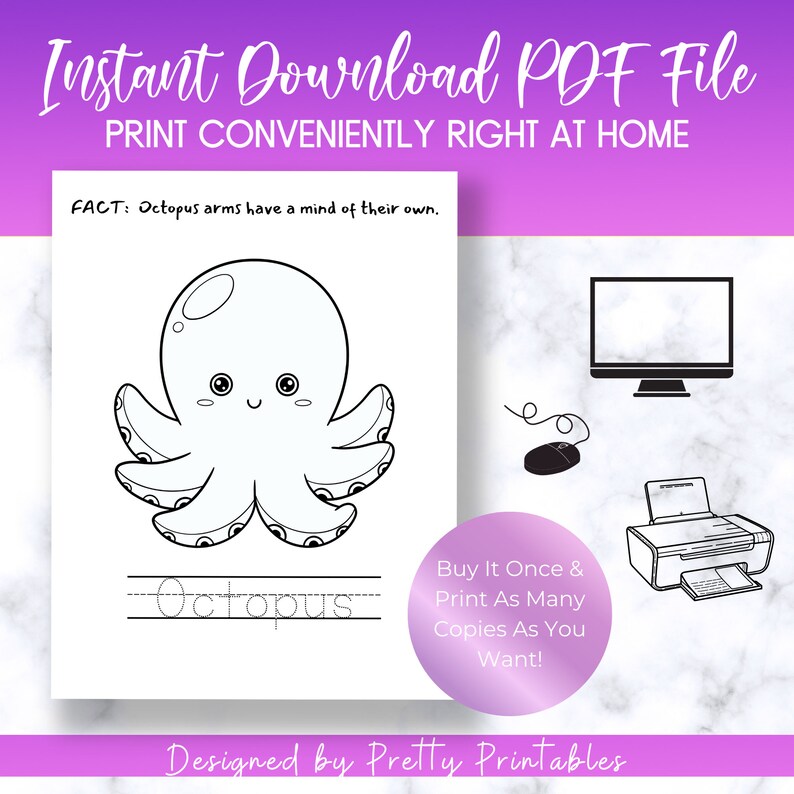 Sea Animals Tracing and Coloring Activity Pages for Kids - Etsy