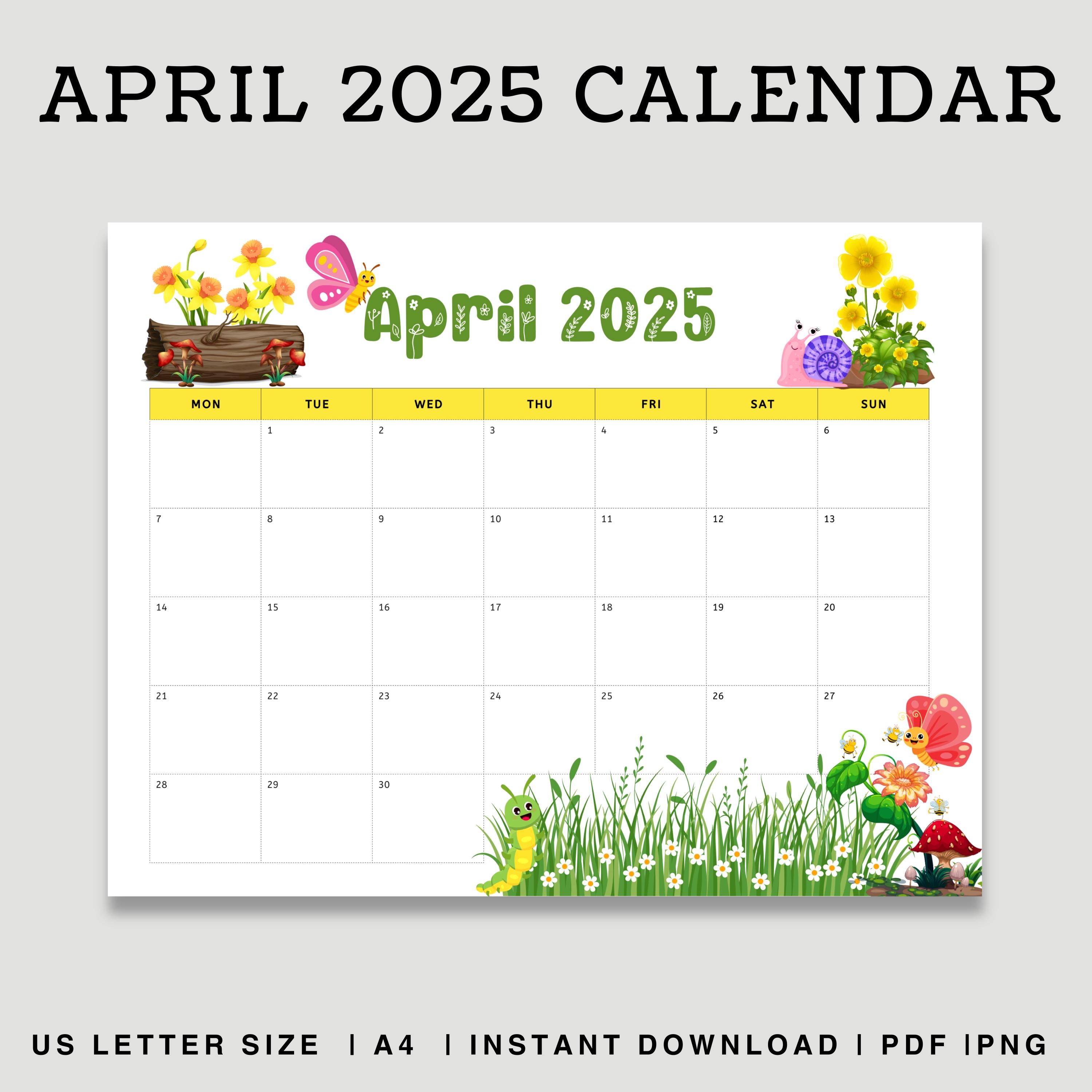 April 2025 Calendar Printable Kids Calendar 2025 Calendar Classroom ...
