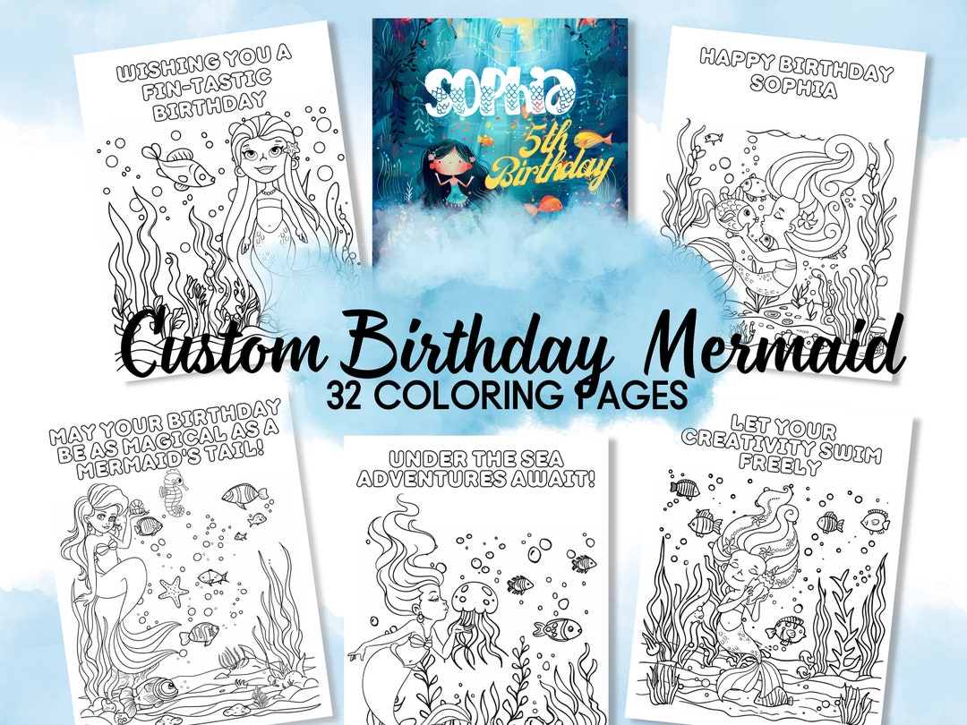 Personalized Mermaid Coloring Book Customize Birthday Coloring Pages ...