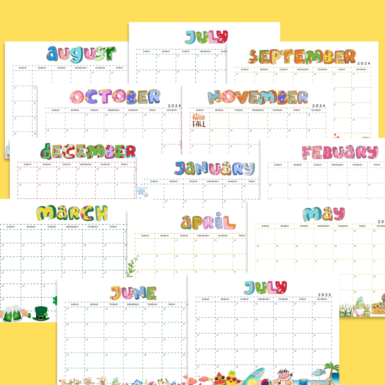 2024-2025 School Year Calendar Seasonal Monthly Theme Prek Preschool ...