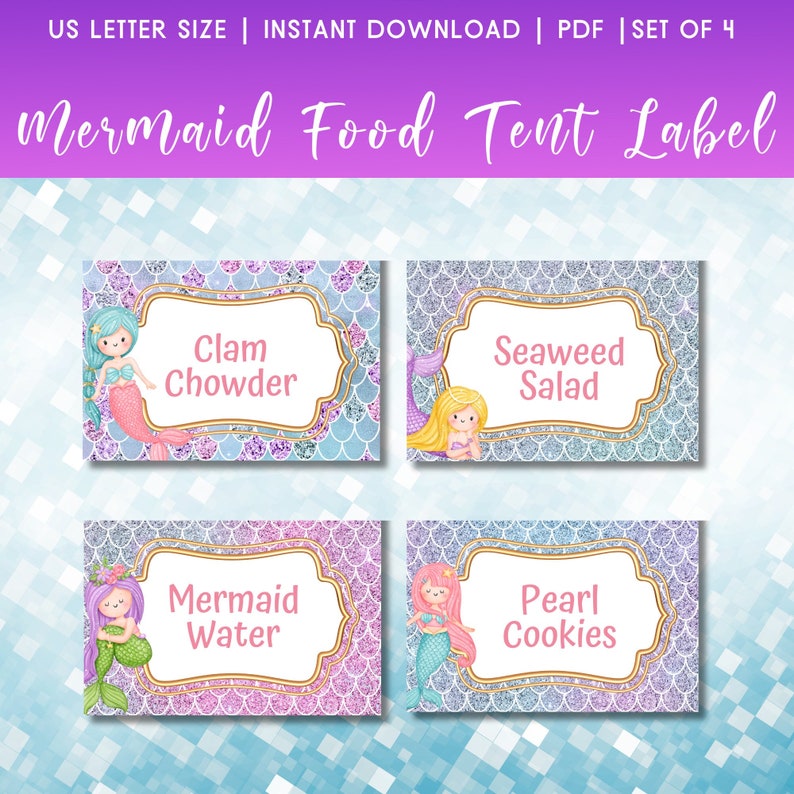Editable Mermaid Party Food Label Mermaid Blank Food Tent Cards Labels ...