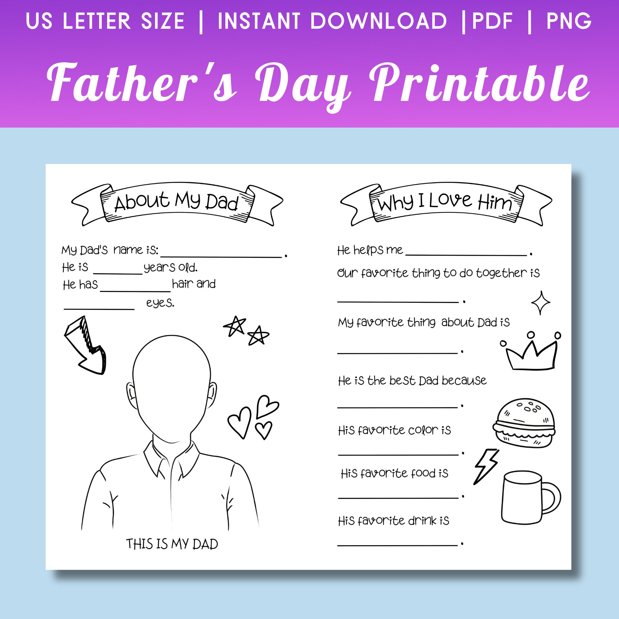 Father's Day Printable All About My Dad Father's Day Gift Daddy ...