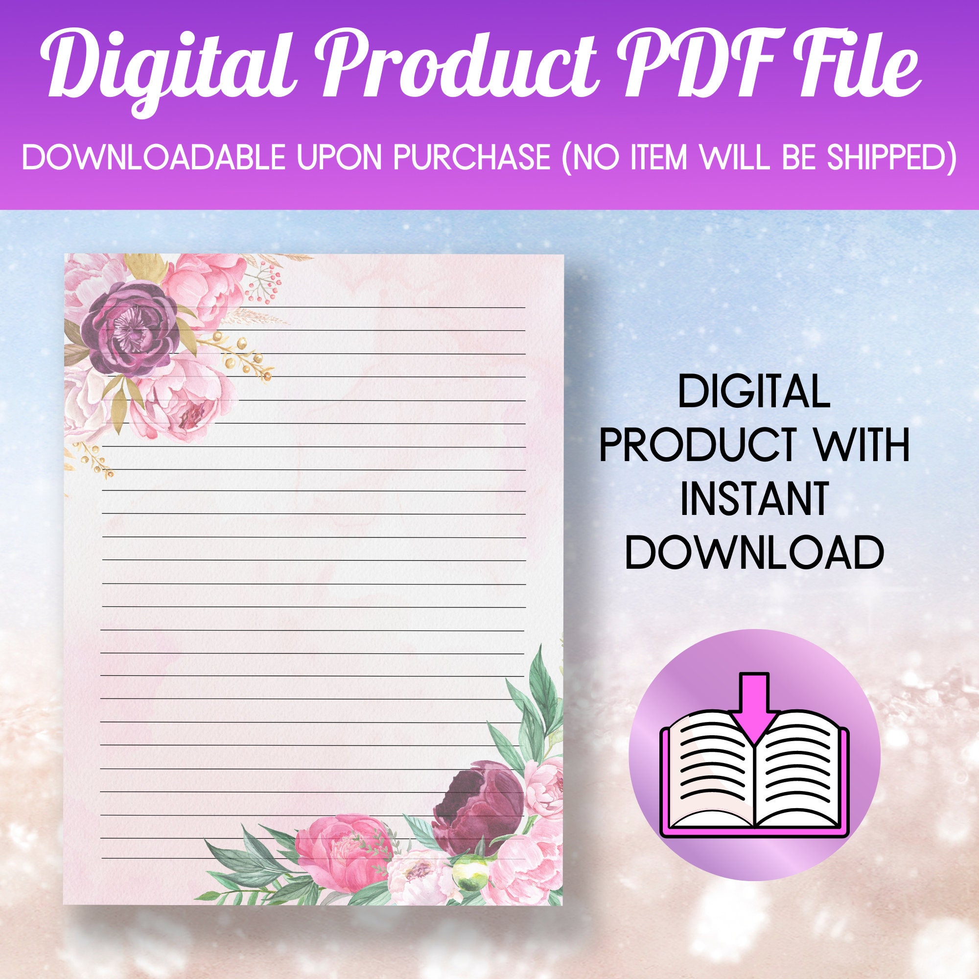 Purple Flowers Printable Stationery Letter Writing Paper Flower ...