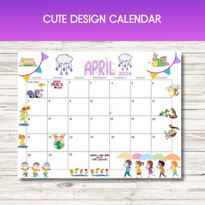 April 2024 Calendar Printable Kids Calendar 2024 Calendar Classroom ...